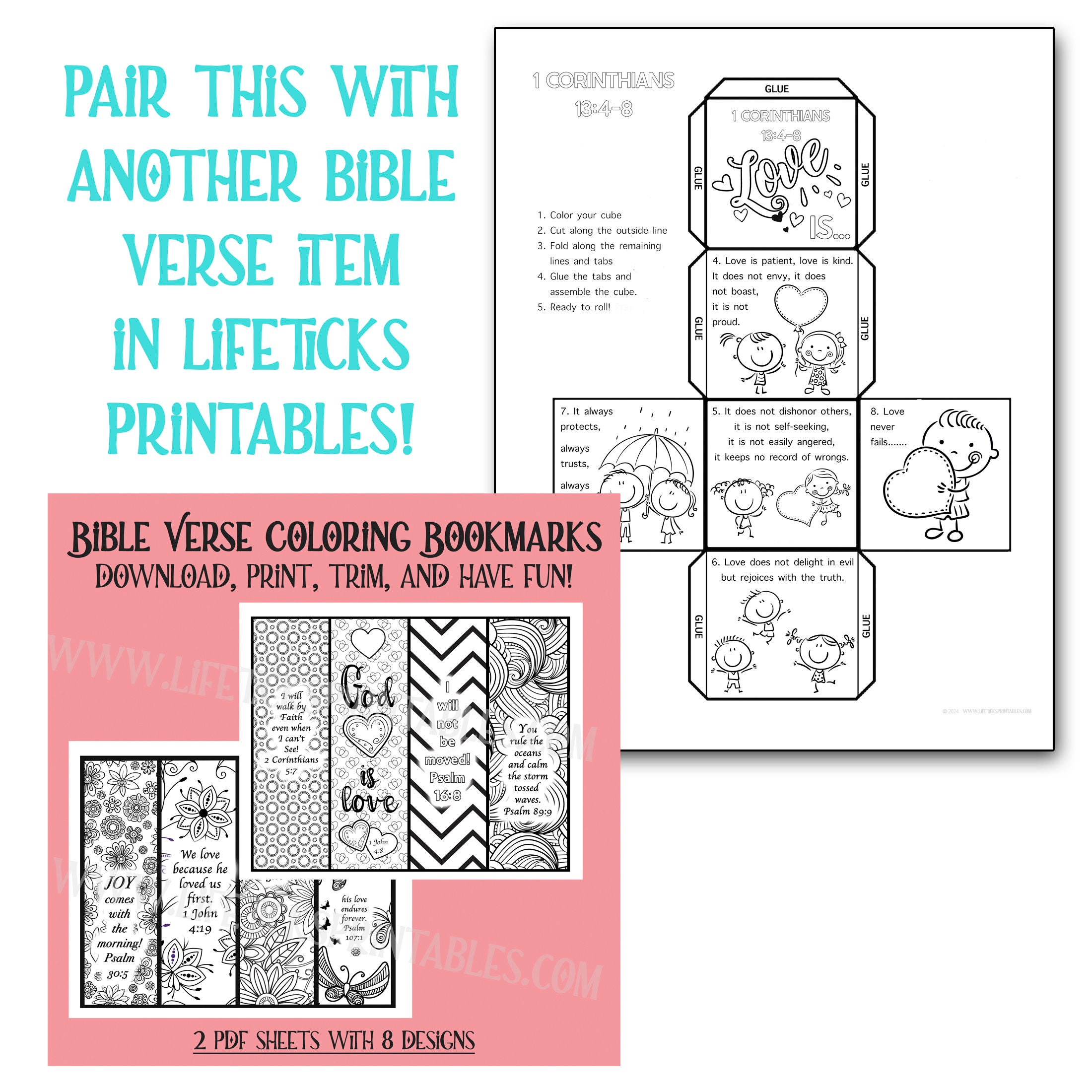 Bible Love Verses Coloring Cube Craft, 1 Corinthians 13:4-8 (PDF) - Etsy