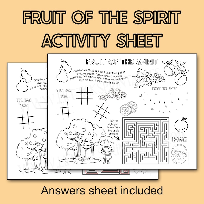 Fruit of the Spirit Coloring Activity Page | Bible Memory Verse | Maze ...