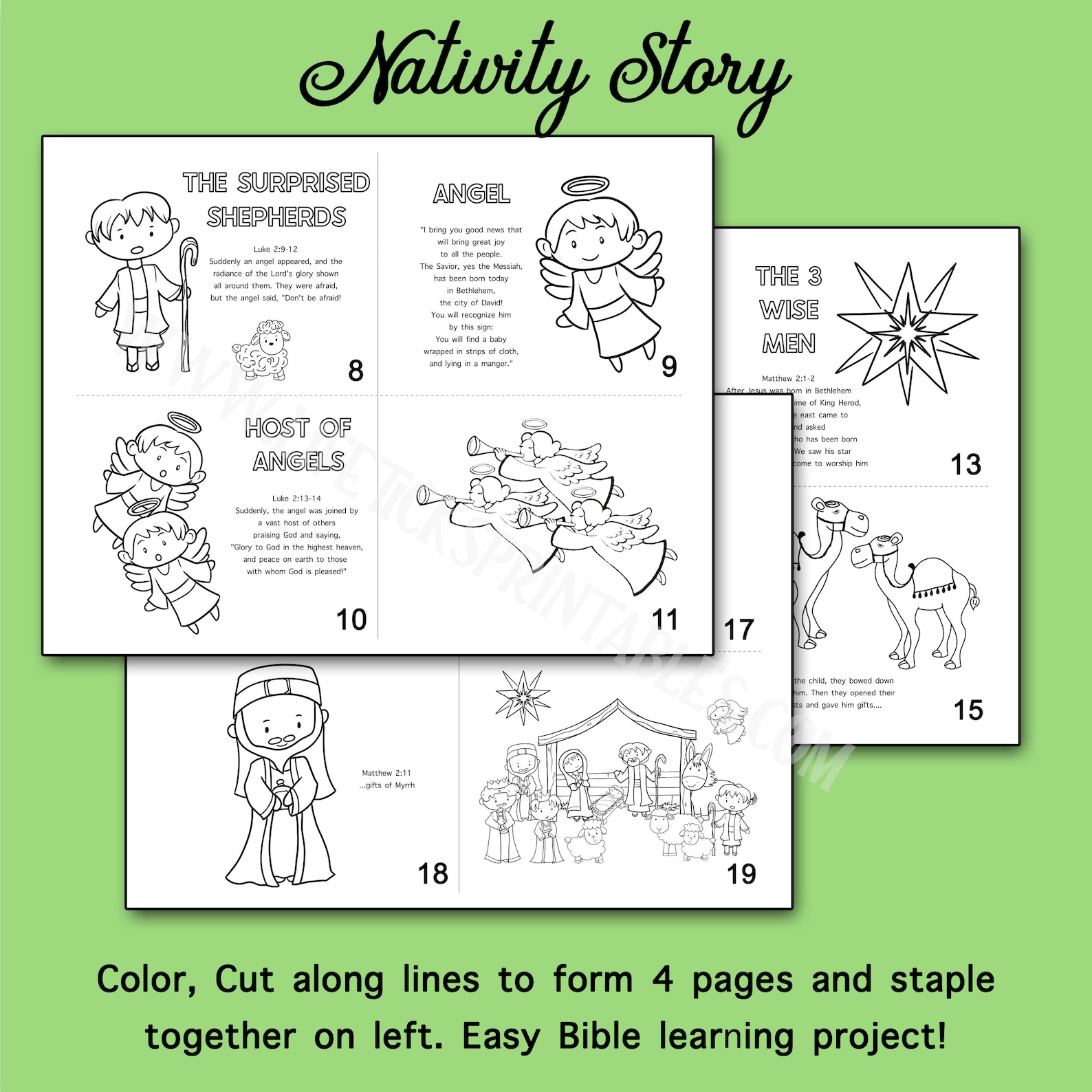 The Nativity Story Book Craft | Bible Coloring & Bible Memory Verse ...