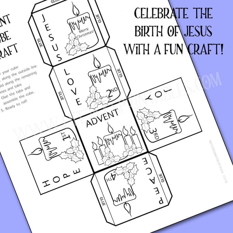 Advent Sunday Candle Coloring Cube Craft: Christmas Season Coloring ...