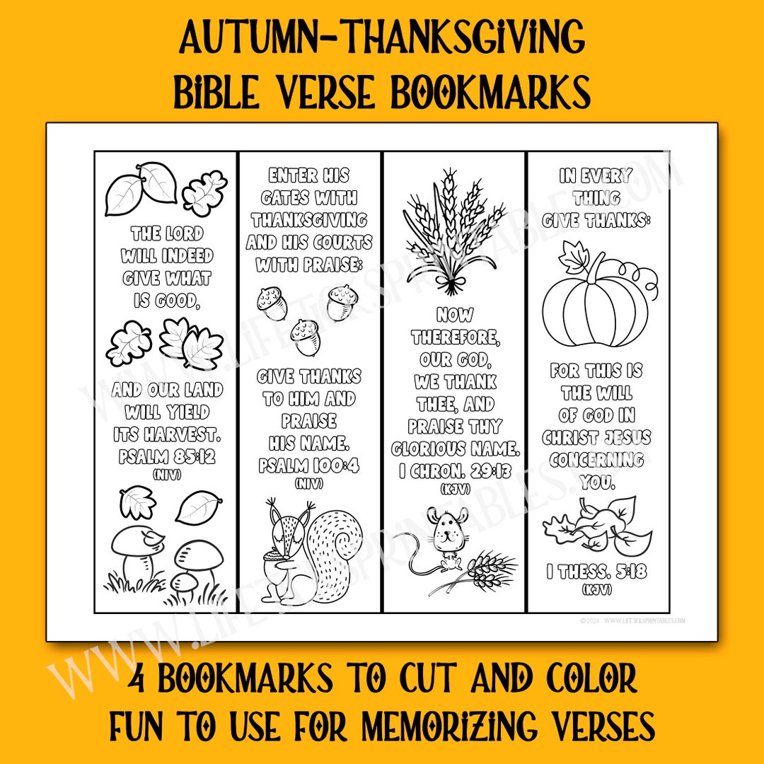 Autumn Thanksgiving Bible Verse Bookmarks: Color & B/W Coloring ...
