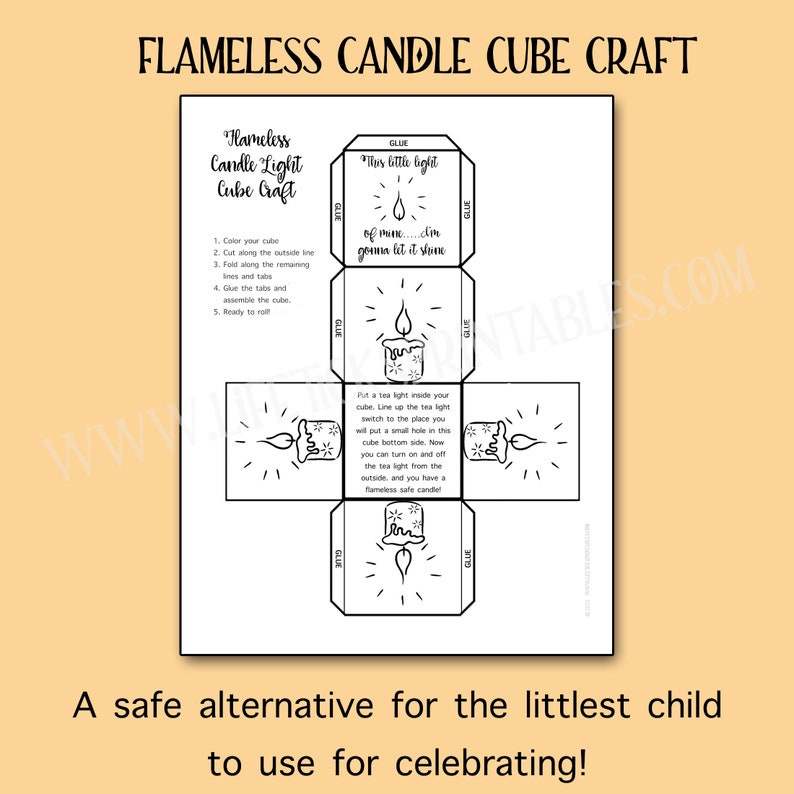 Flameless Candle Coloring Cube Craft: Kids' Printable Activity (PDF ...
