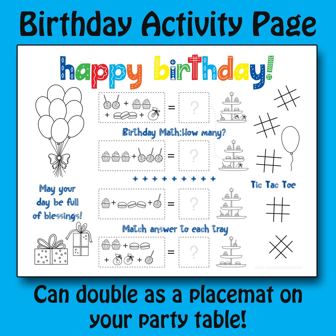 Happy Birthday Math Puzzles Activity Sheet | Party Table Placemat ...