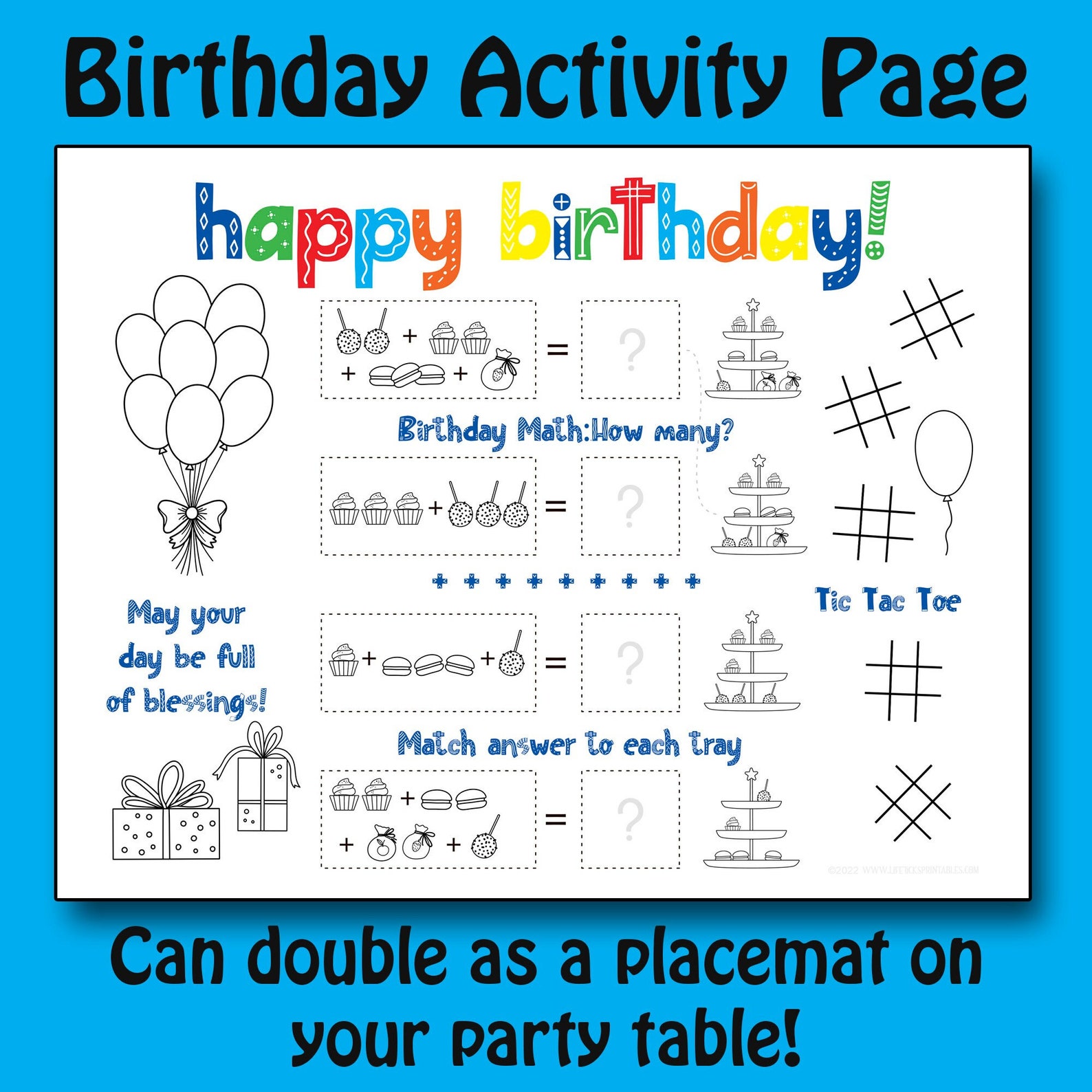 Happy Birthday Math Puzzles Activity Sheet | Party Table Placemat ...