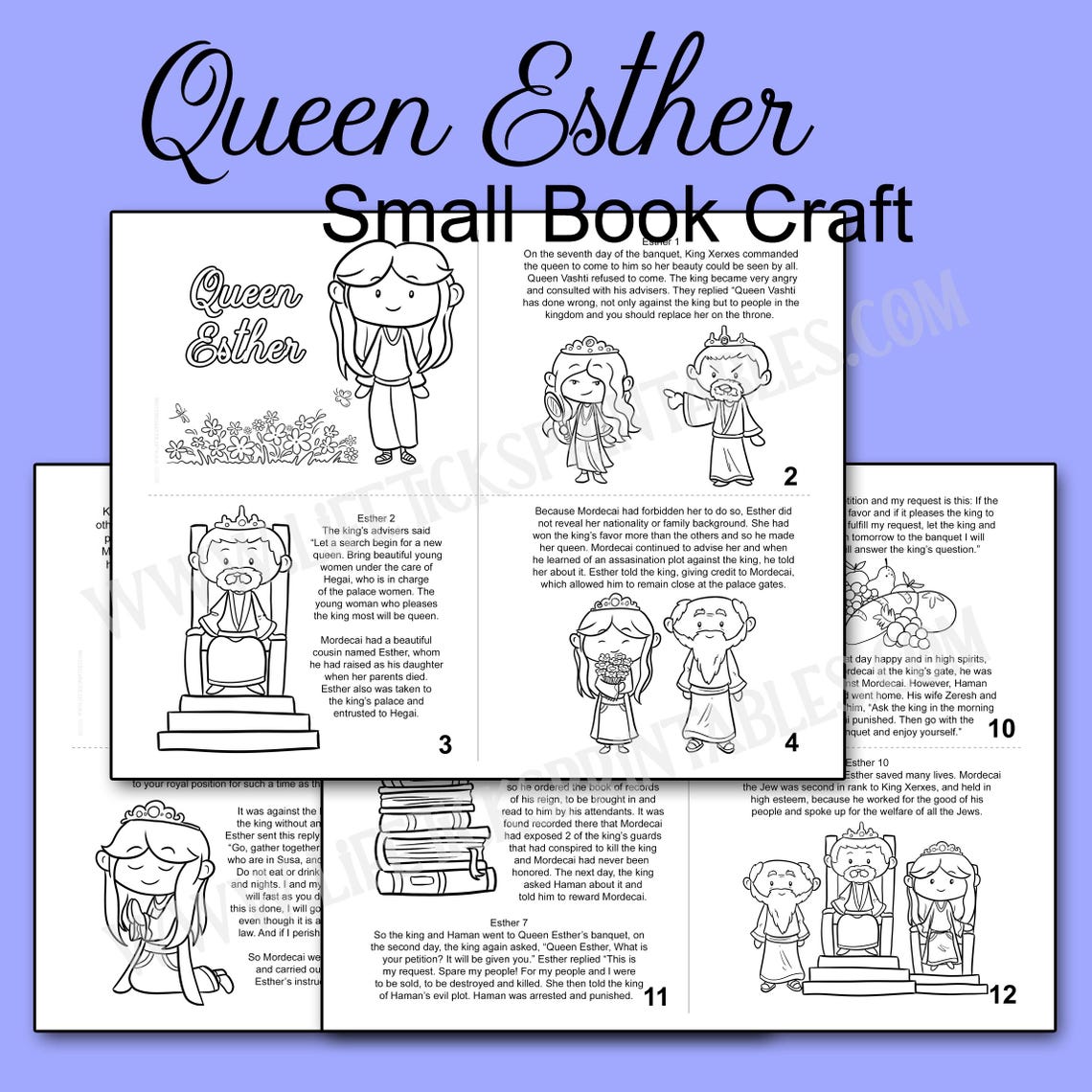 Queen Esther Bible Story: Small Coloring Book Craft (PDF Download) - Etsy