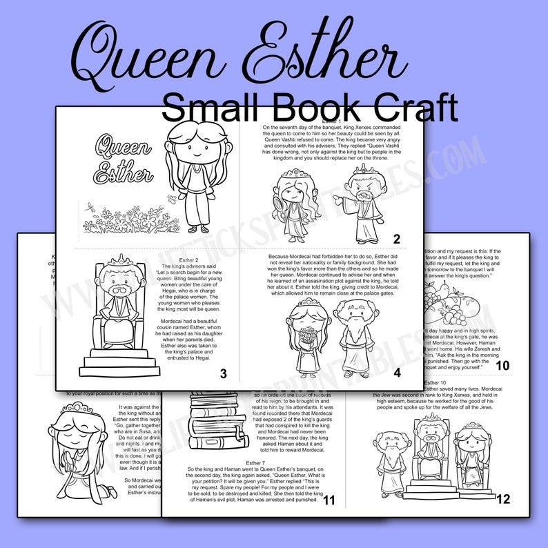 Queen Esther Bible Story: Small Coloring Book Craft (PDF Download) - Etsy