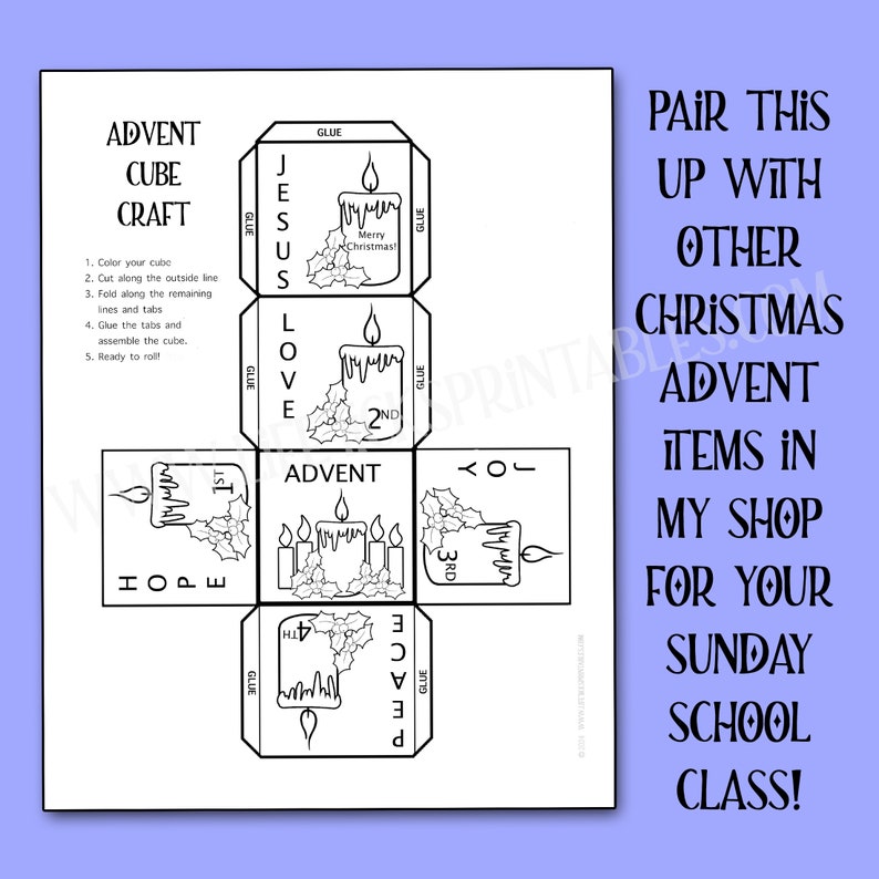 Advent Sunday Candle Coloring Cube Craft: Christmas Season Coloring ...