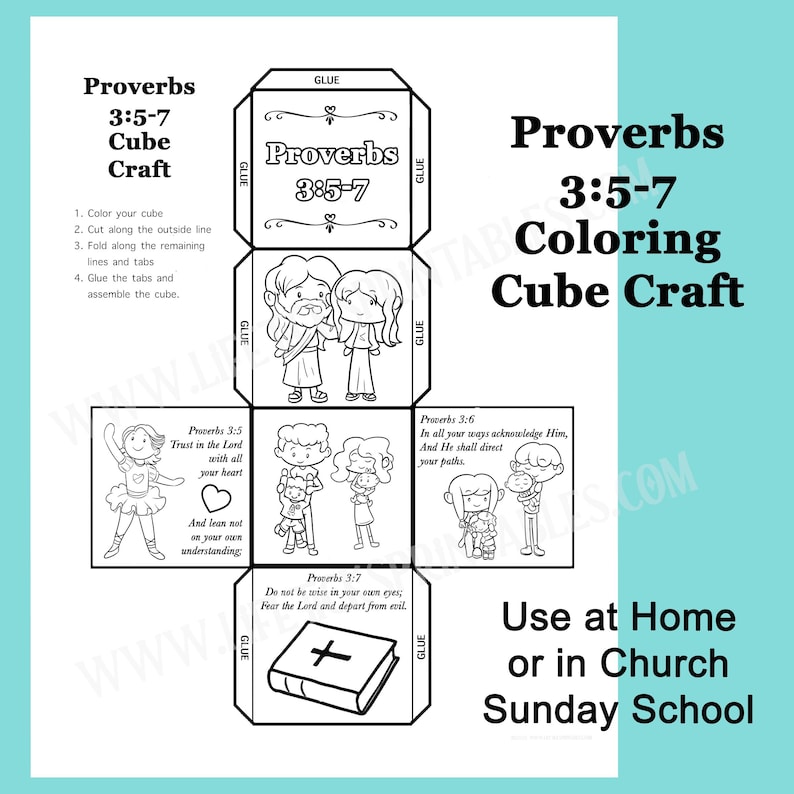 Trust in the Lord Coloring Cube Craft: Proverbs 3 Bible Verse Activity ...