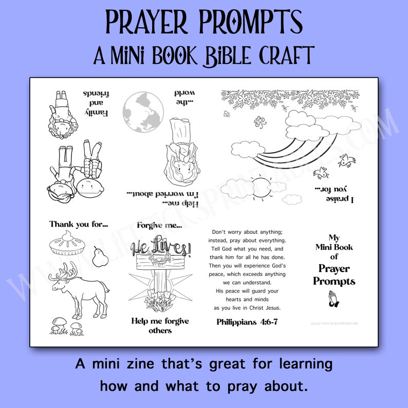 Prayer Prompts Mini Coloring Book Mini Zine Easy One Page Craft for All ...