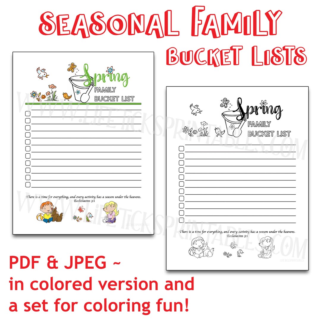 Seasonal Family Bucket List: Coloring Activity, All 4 Seasons (PDF ...