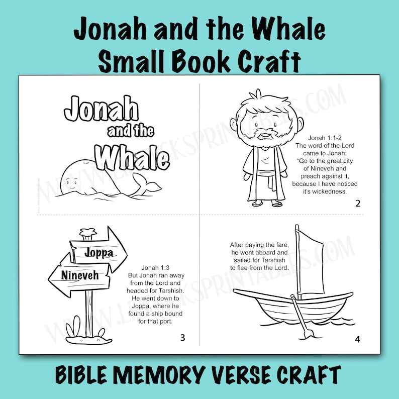 Jonah and the Whale: Small Coloring Book Craft, Bible Story Activity ...