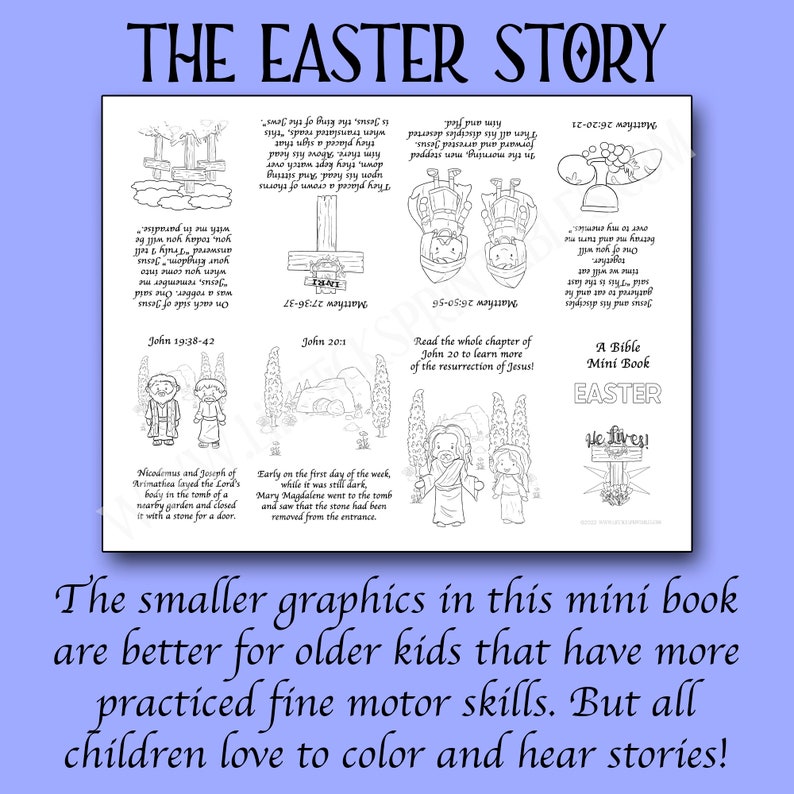Easter Story Mini Coloring Book: Bible Scripture Activity (PDF Download ...