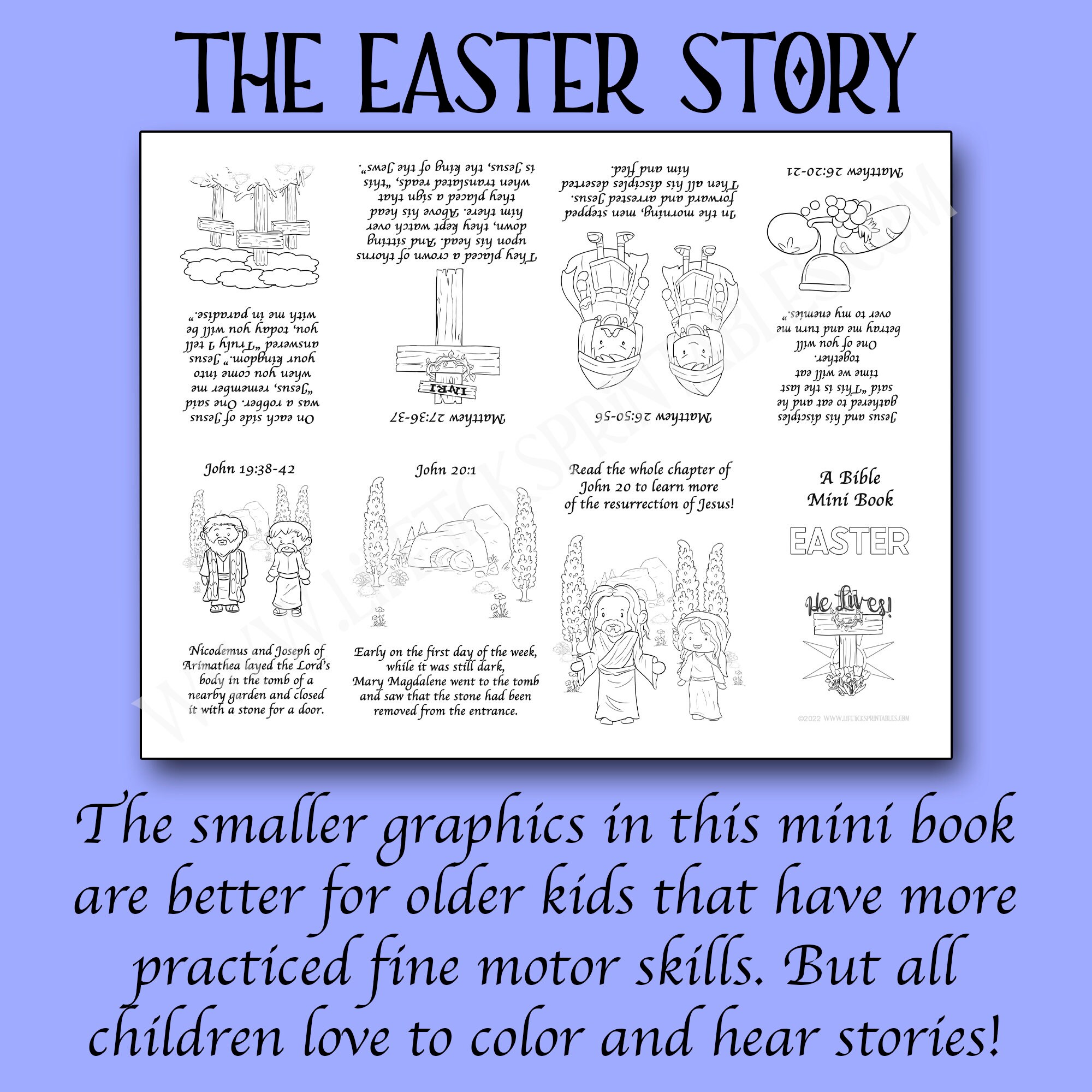 Easter Story Mini Coloring Book: Bible Scripture Activity (PDF Download ...