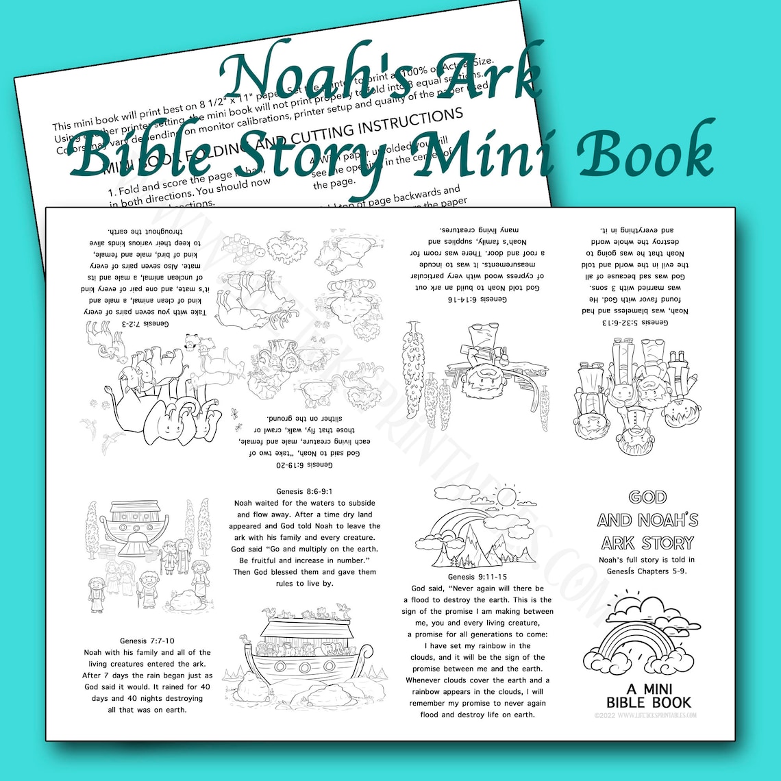 Noah Mini Coloring Book Mini Zine Gods Rainbow Promise to Noah in ...