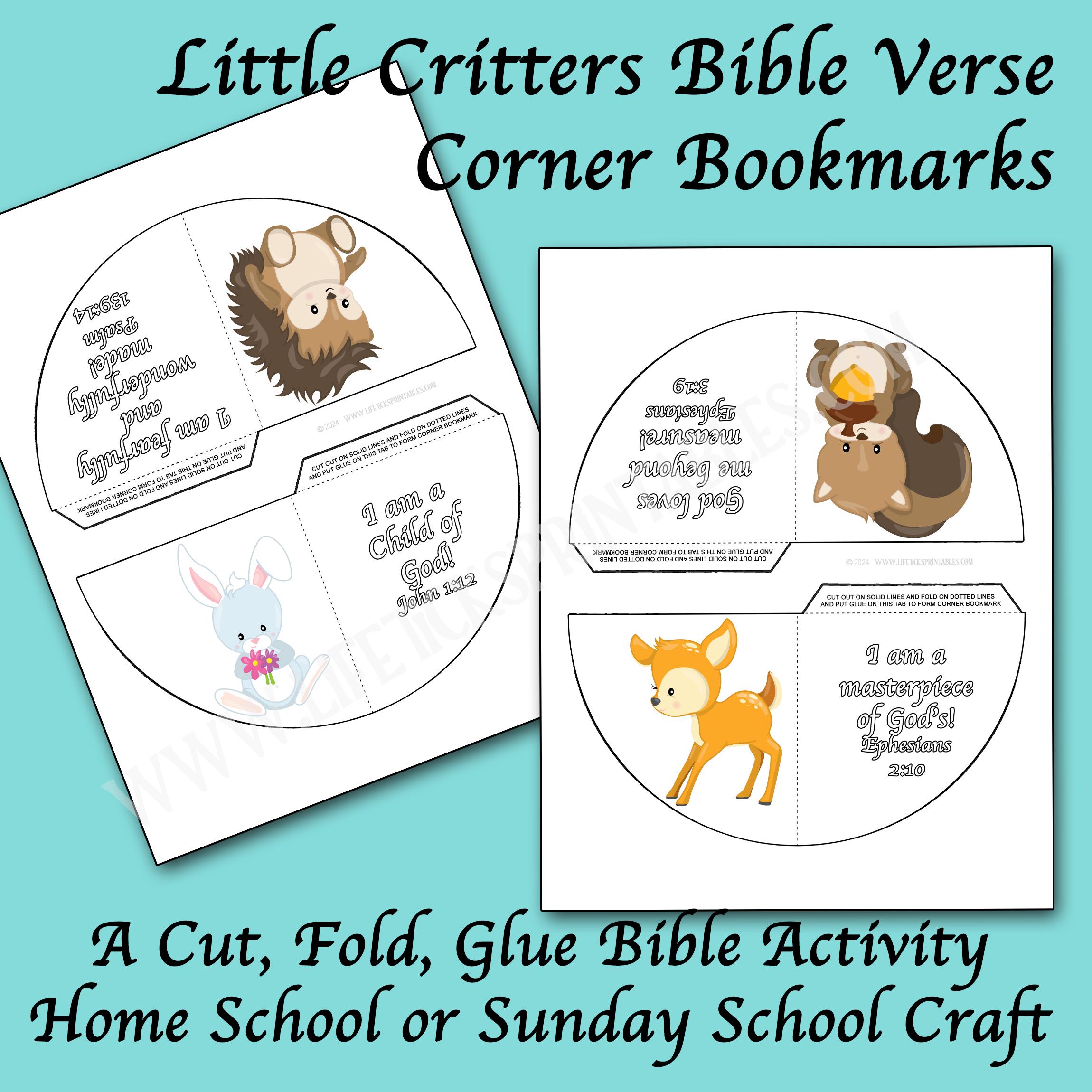 Little Critters Bible Verse Corner Bookmarks | Cute Colored Woodland ...