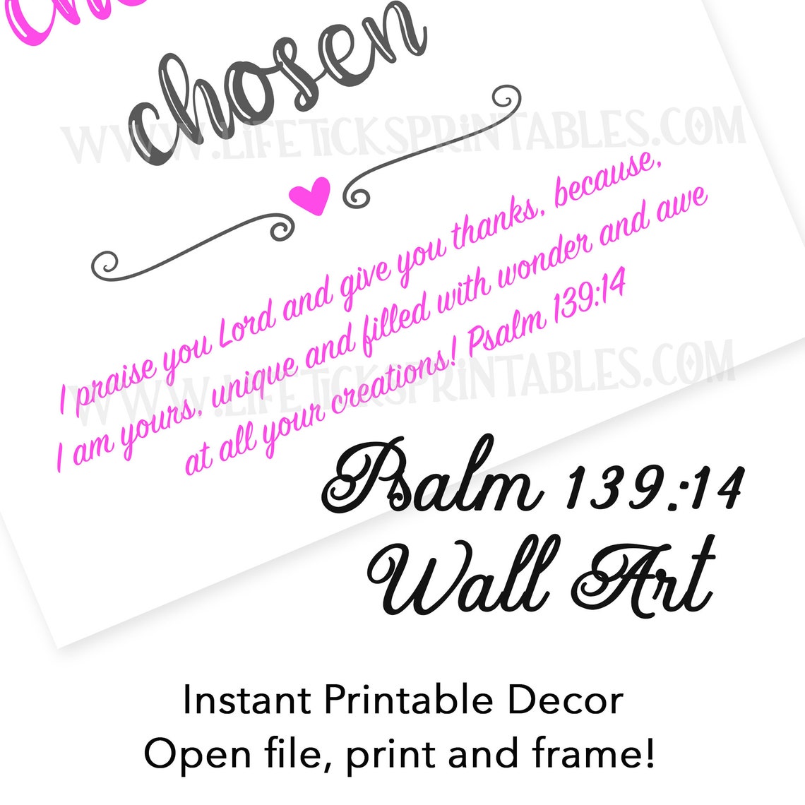 Psalm 139 Verse 14 Wall Art Instant Printable Girls Bedroom Art Gift ...