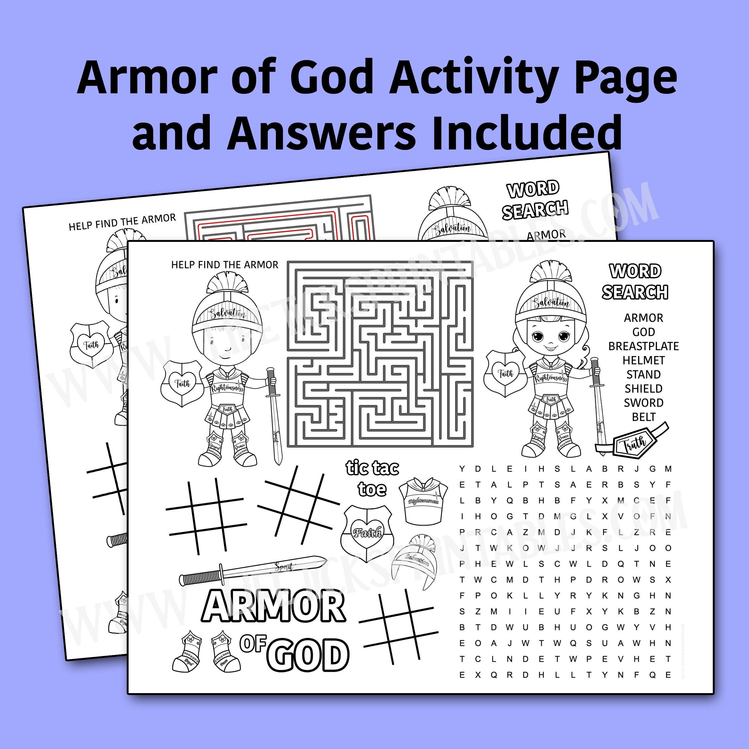 Armor of God Activity Page: Bible Coloring, Word Search, Maze (PDF ...