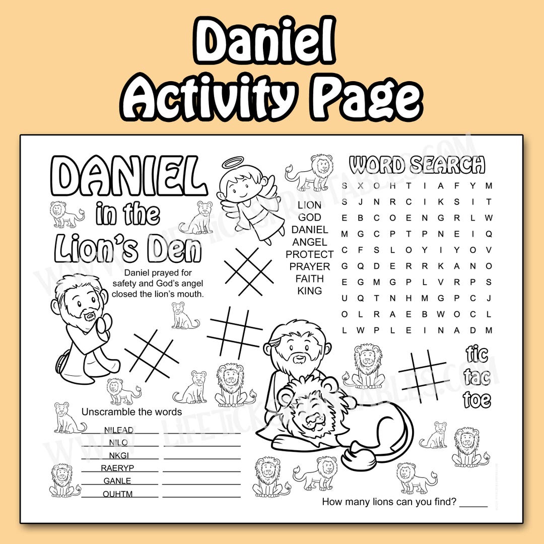Daniel in the Lion's Den Activity Page: Bible Story Coloring, Maze ...