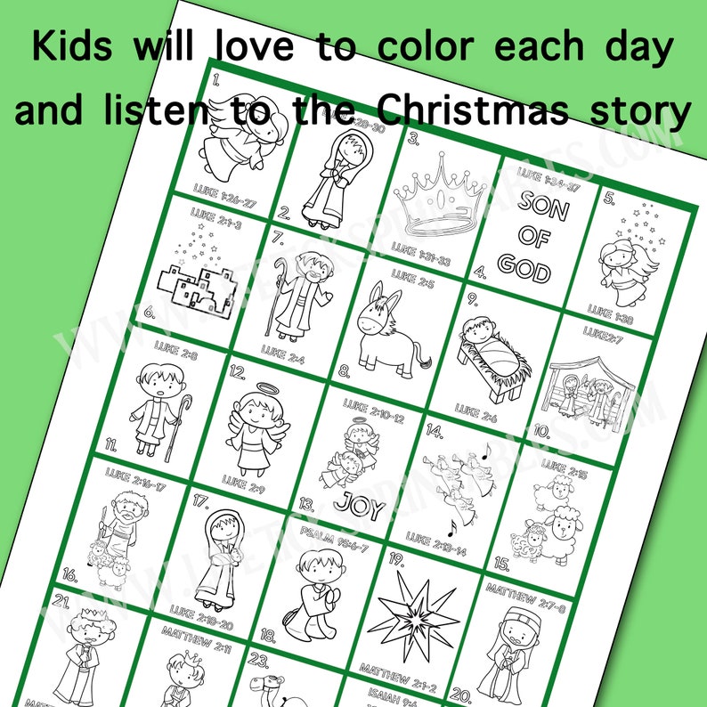 Christmas Story Advent Coloring Calendar: Bible Character & Verse 25 ...
