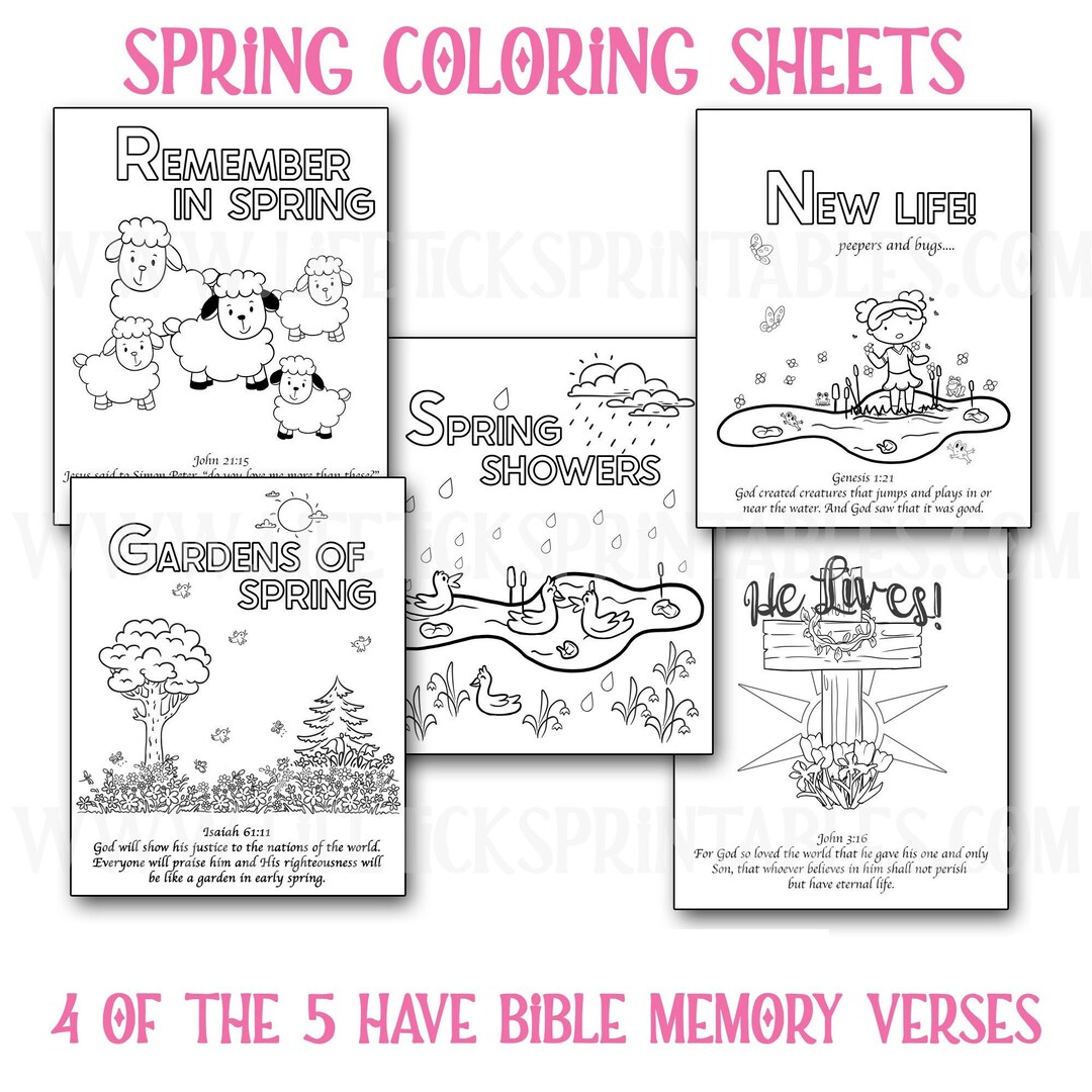 5 Spring Coloring Pages | Coloring Sheets With Bible Memory Verses ...