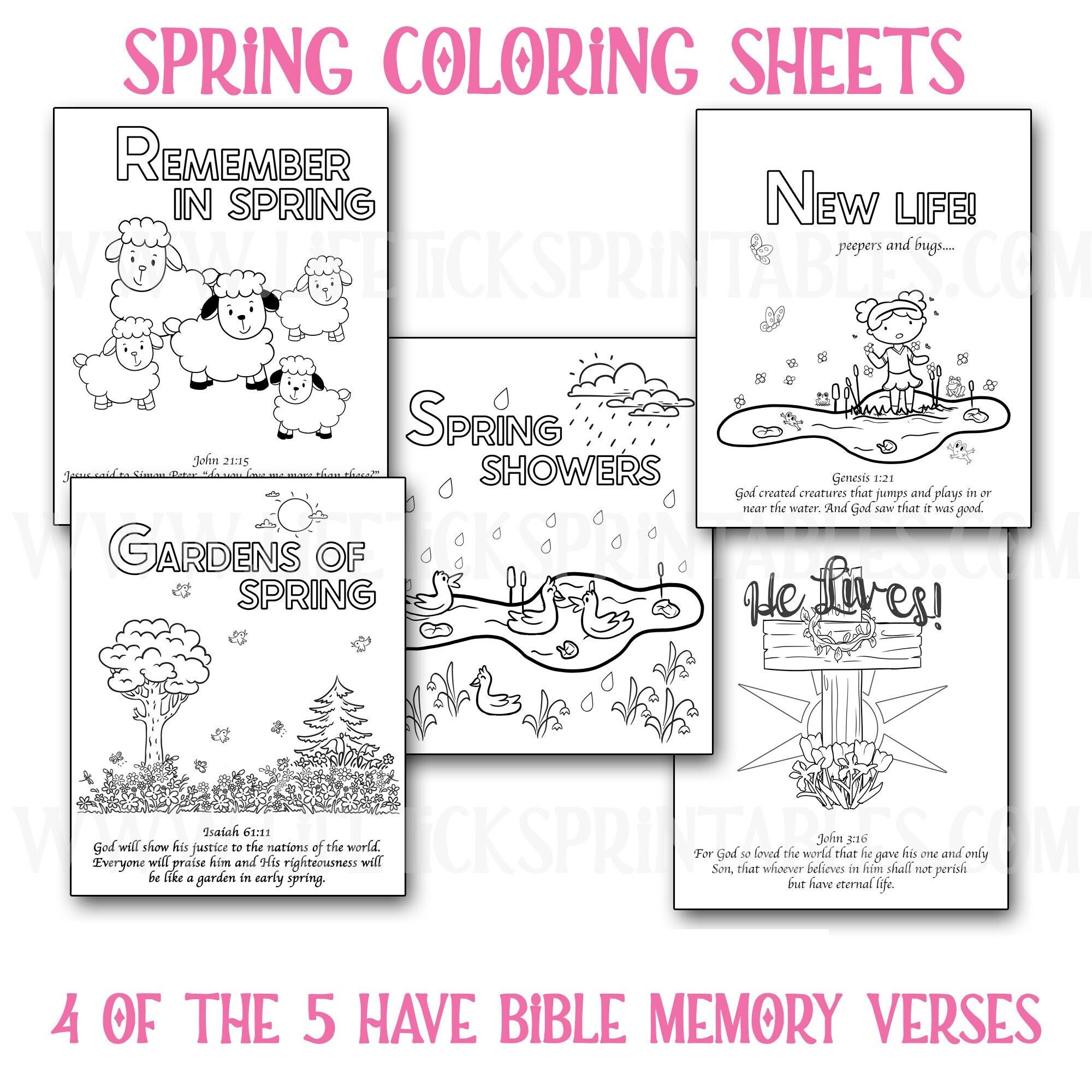5 Spring Coloring Pages Coloring Sheets With Bible Memory Verses ...