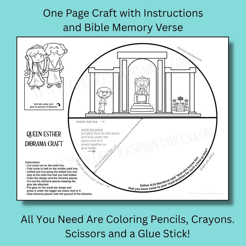 Queen Esther Diorama Craft: Bible Memory Verse Coloring Activity (PDF ...