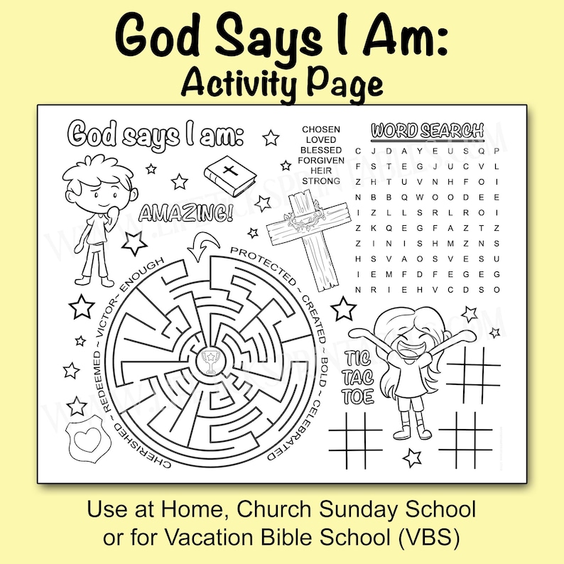 God Says I Am Activity Page: Bible Affirmations, Coloring, Maze (PDF ...