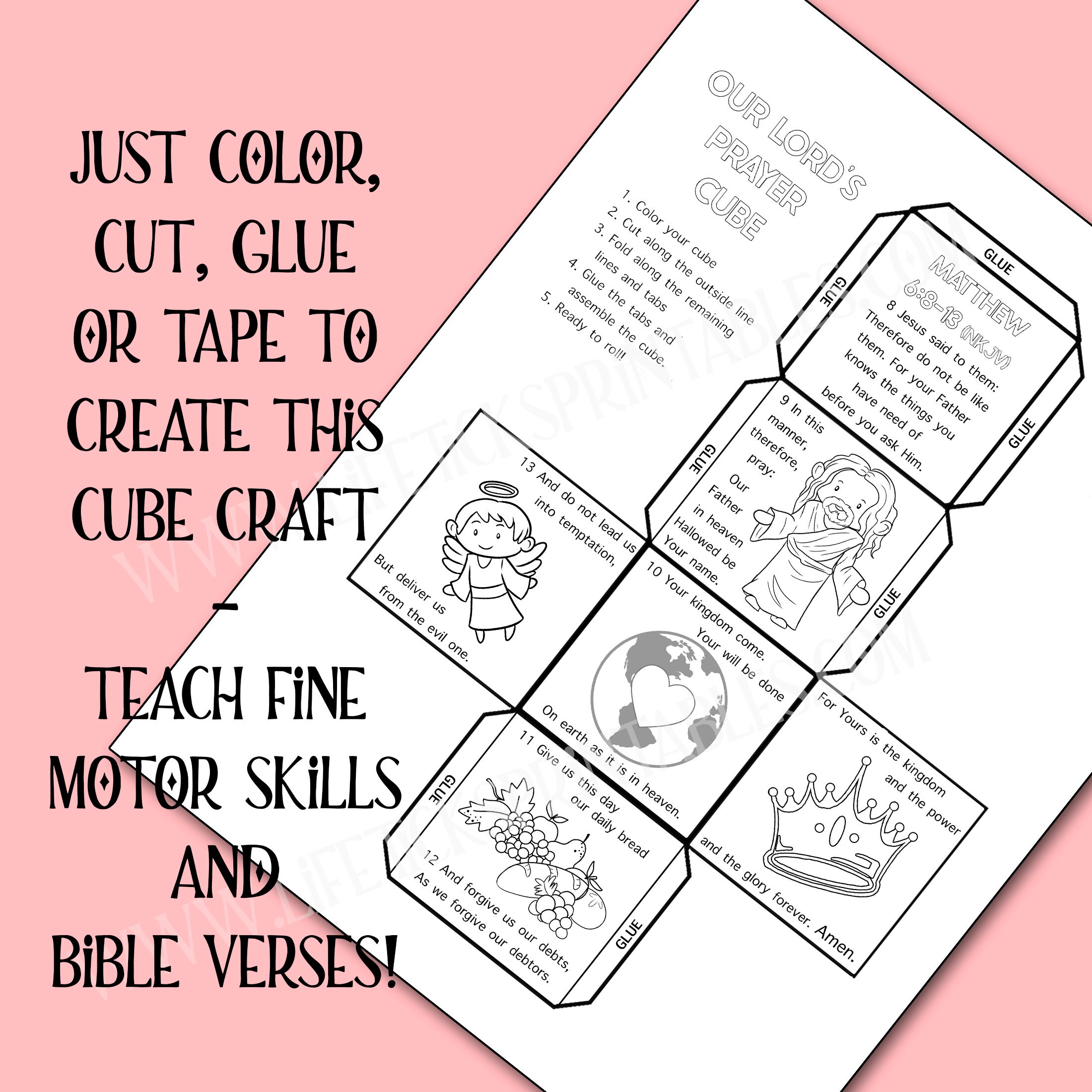 Our Lord's Prayer Coloring Cube Craft: Bible Learning Activity (PDF) - Etsy
