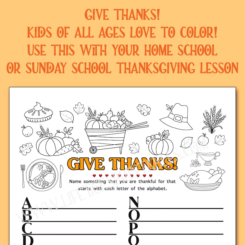 Give Thanks ABC Alphabet Activity Pages | Thanksgiving Word Coloring ...