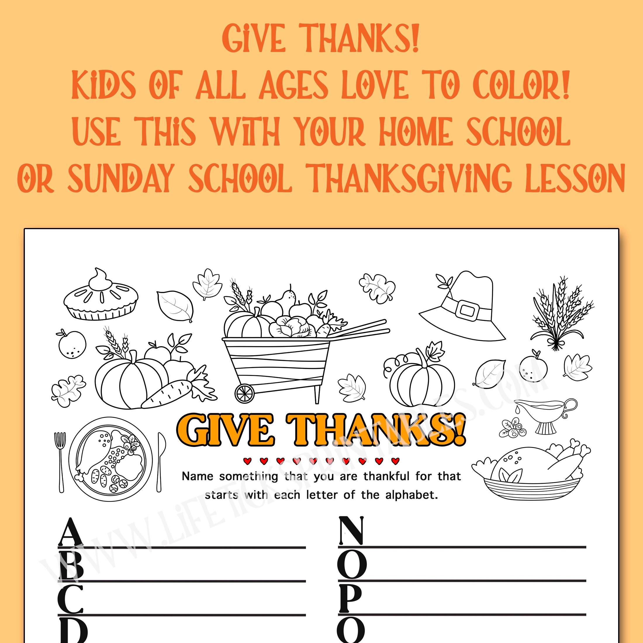 Give Thanks ABC Alphabet Activity Pages | Thanksgiving Word Coloring ...