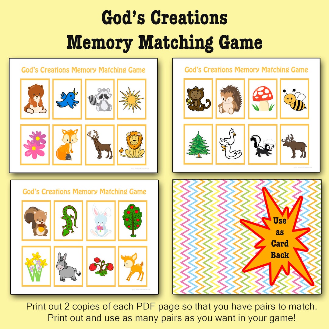 God's Creations Memory Matching Game: Printable With Instructions (PDF ...