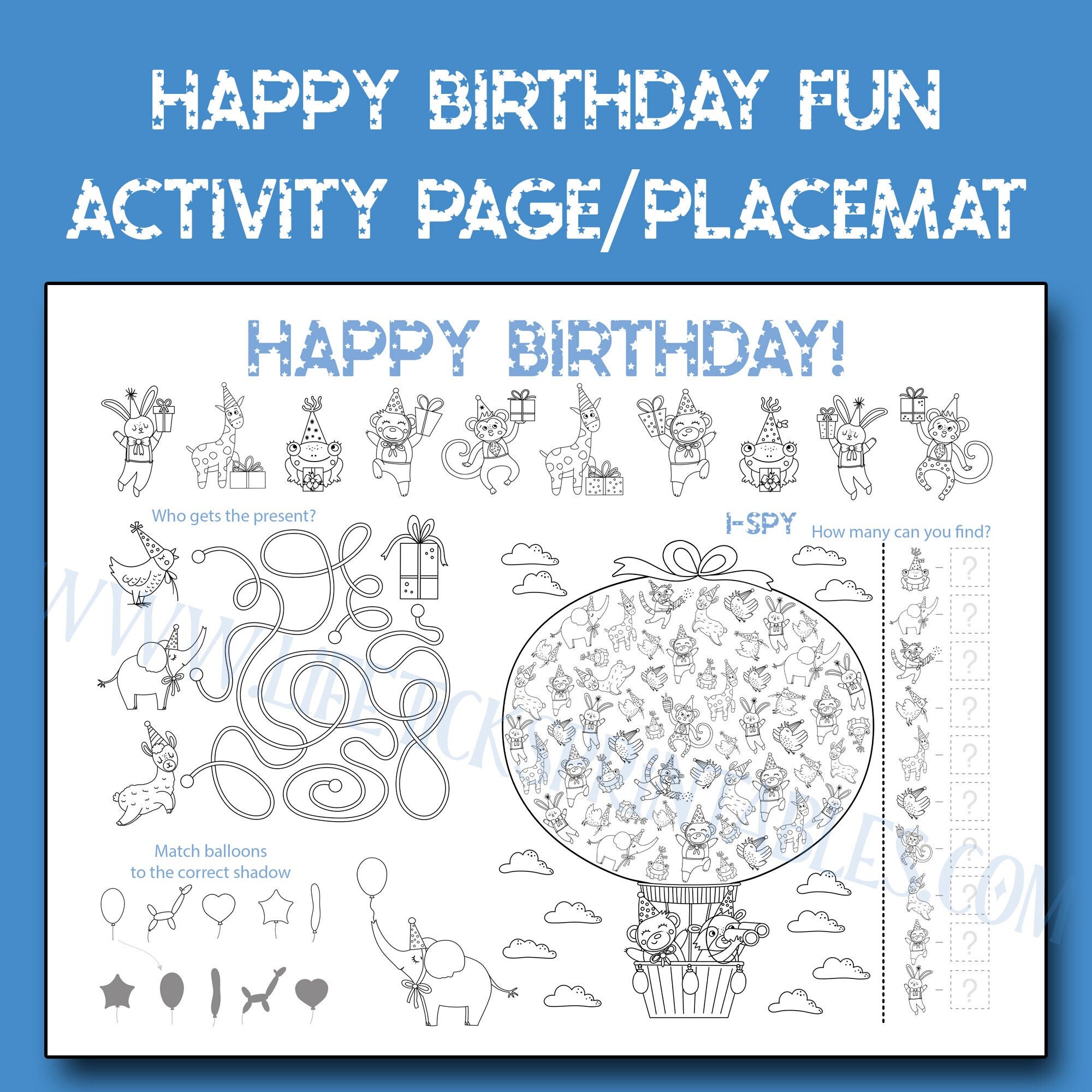 Birthday I SPY Activity Sheet | Party Table Placemat | Birthday Party ...