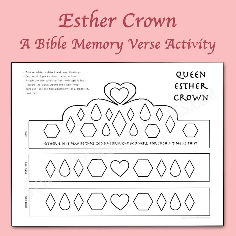 Esther 4:14 Bible Memory Verse Craft | Color, Cut Out & Wear Crown ...
