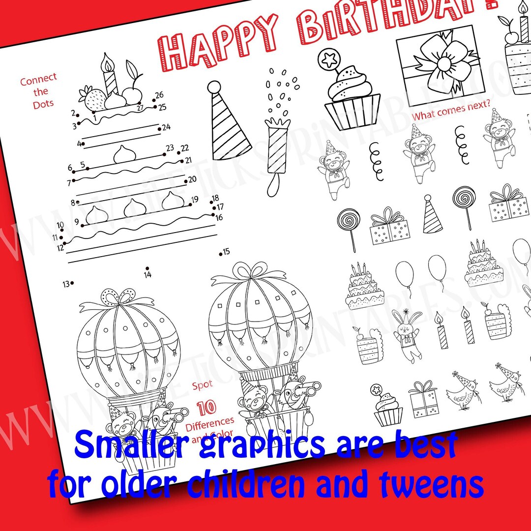 Birthday Puzzle Activity Sheet | Party Table Placemat | Birthday Party ...