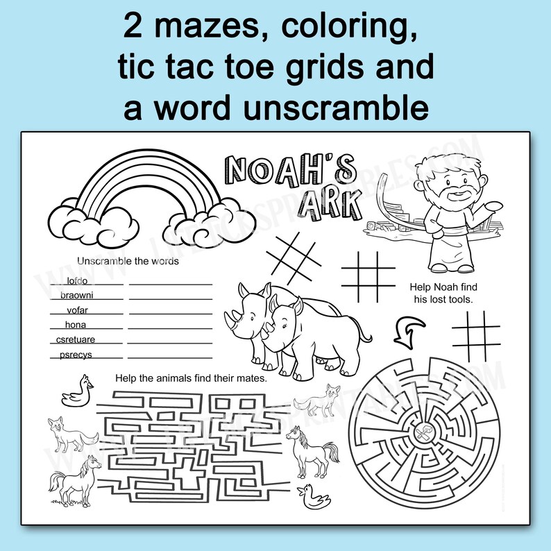 Noah's Ark Activity | Bible Story Coloring Page | Word Scramble | Mazes ...