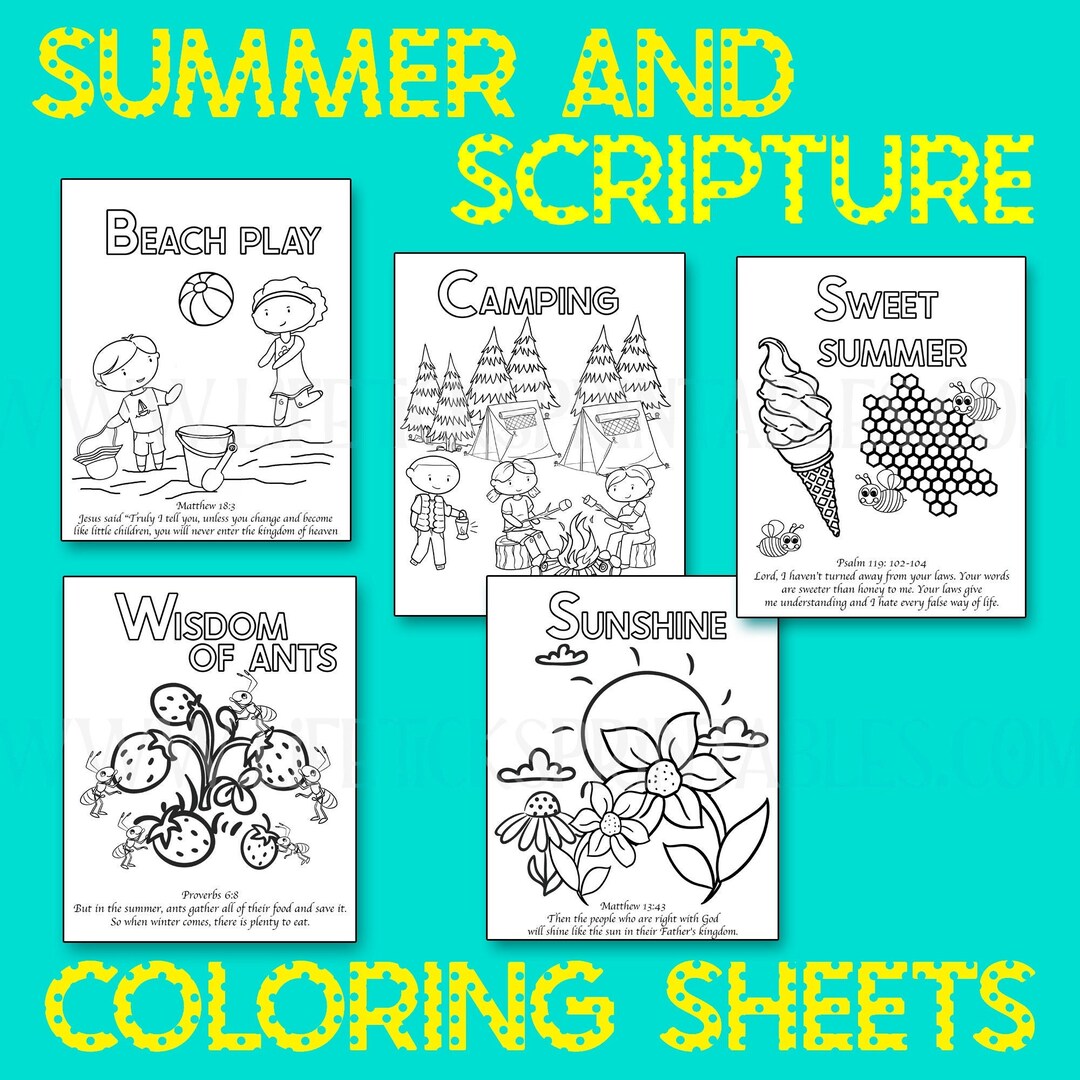 Summer and Scripture Coloring Pages | 5 Coloring Sheets With Bible ...