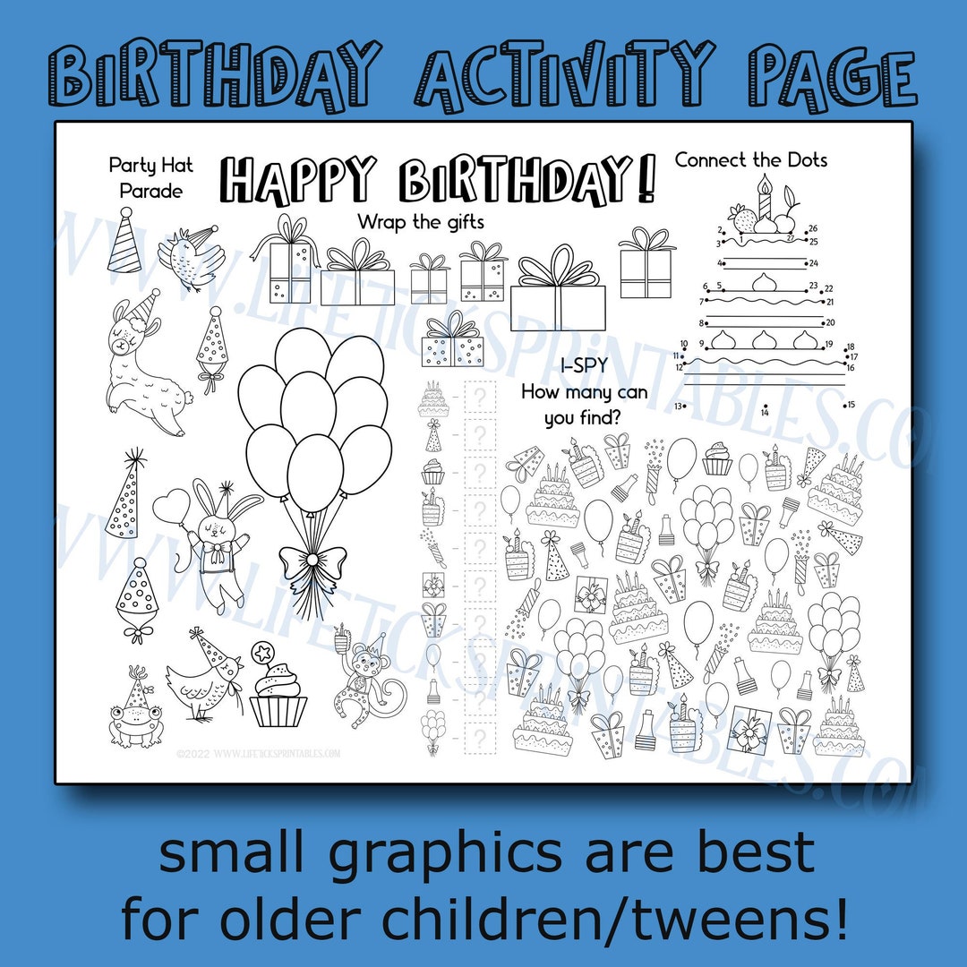 Birthday Party Hats Activity Sheet | Party Table Coloring Placemat ...