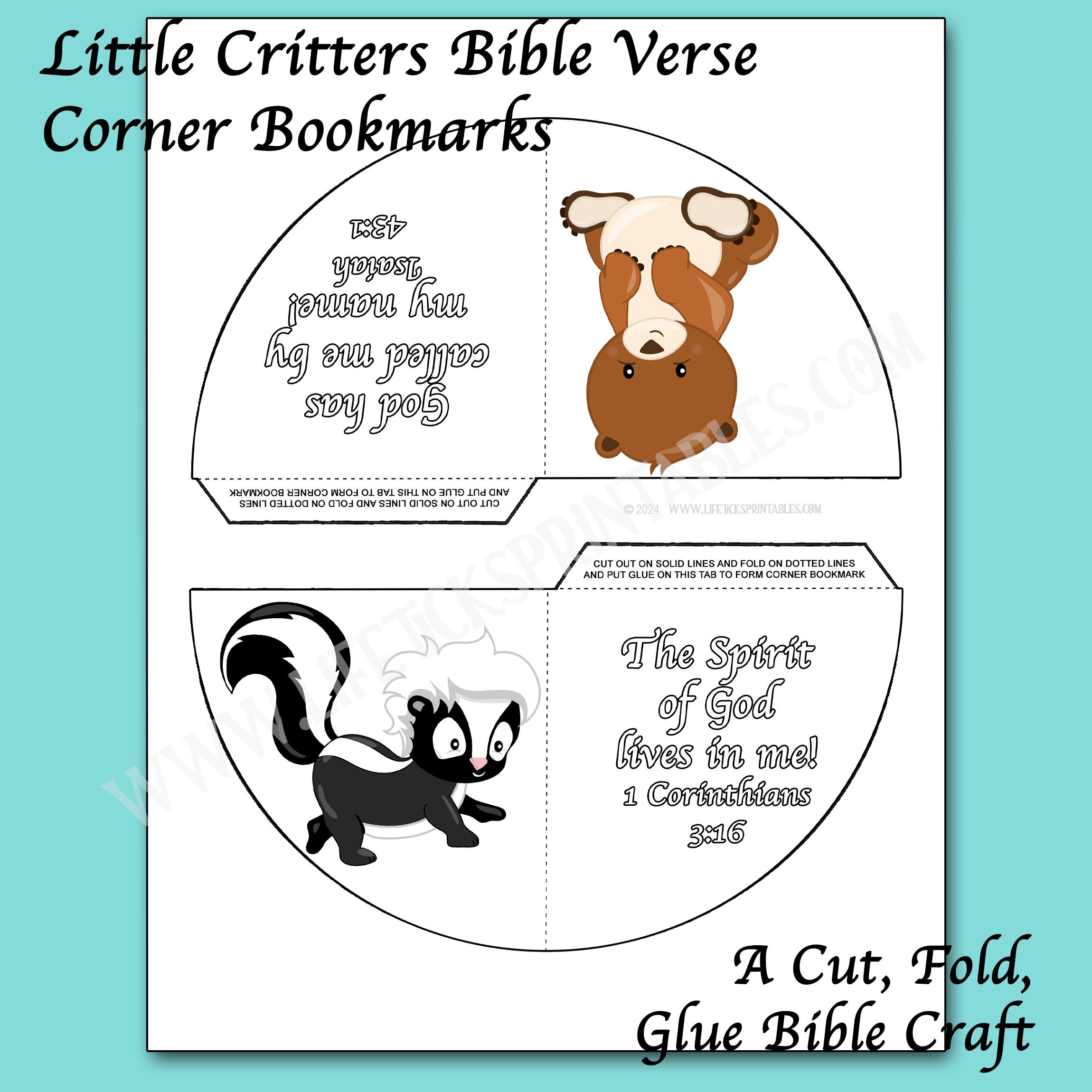 Little Critters Bible Verse Corner Bookmarks | Cute Colored Woodland ...