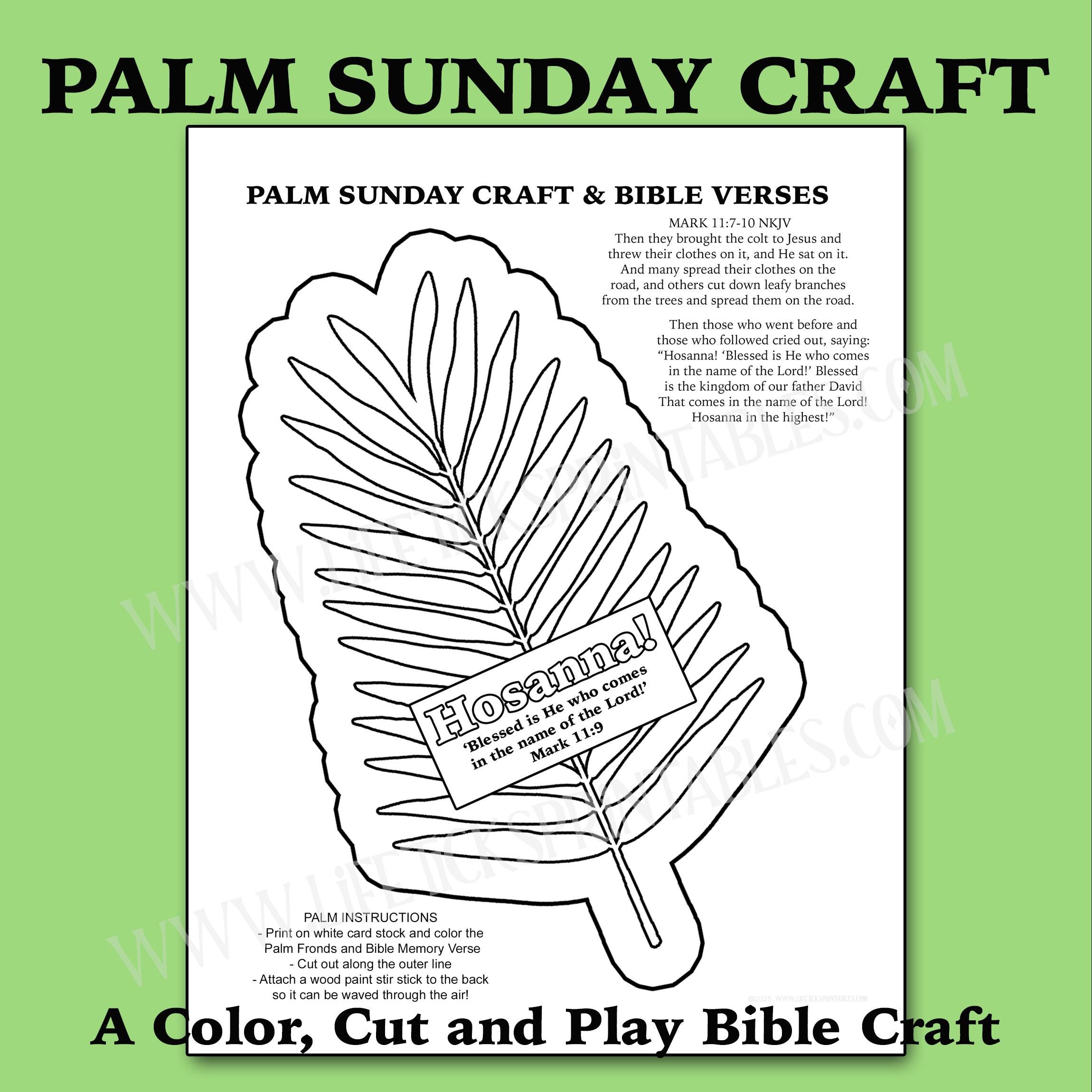 Palm Sunday Coloring Craft: Hosanna Palm Branch Activity (PDF Download ...