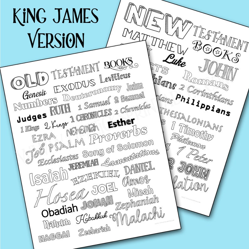 KJV and NIV Books of the Bible Coloring Pages Bible Learning Activity ...