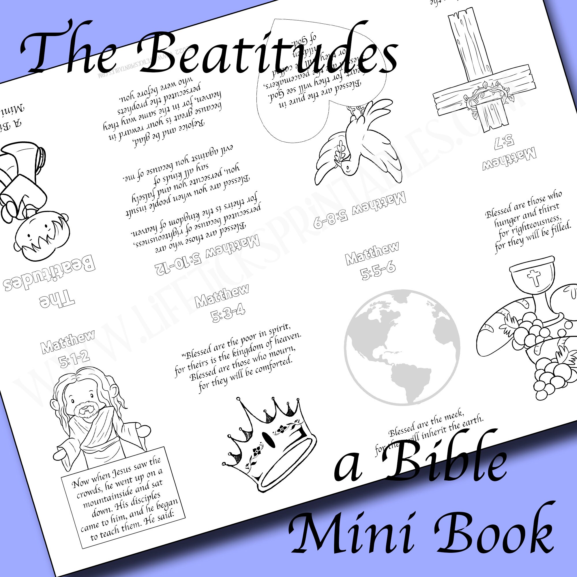 The Beatitudes Mini Coloring Book | Mini Zine | Matthew 5:1-12 Bible ...