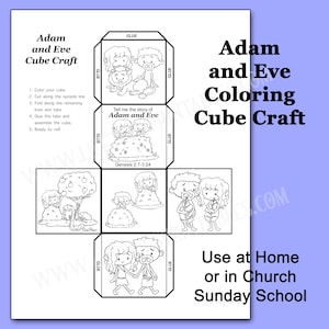 Adam and Eve Coloring Cube Craft: Genesis Bible Story (PDF) - Etsy