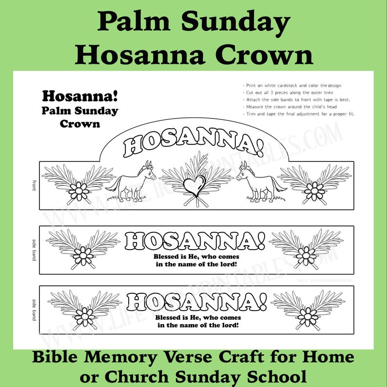 Palm Sunday Hosanna Coloring Crown | Christian Bible Memory Verse ...