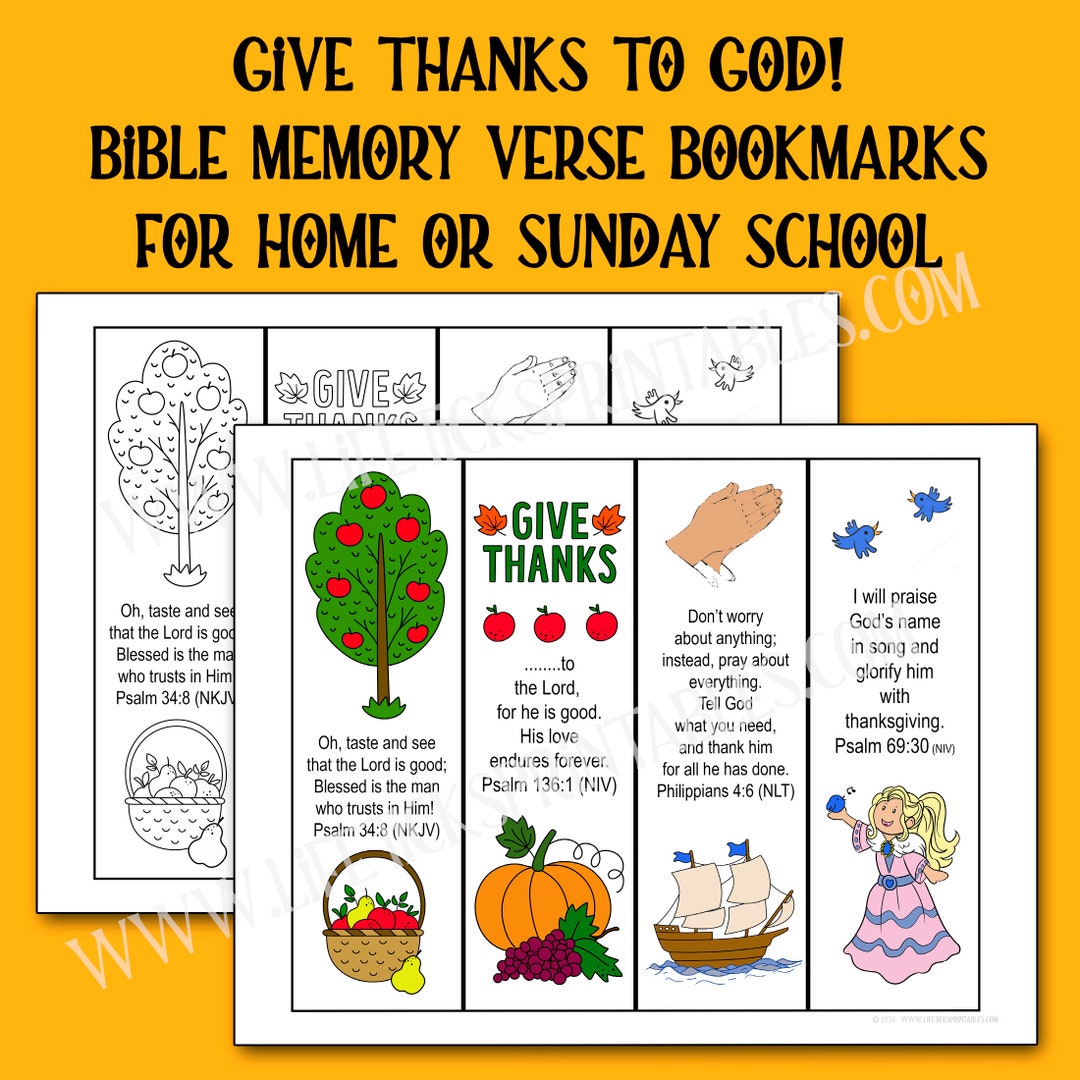 Give Thanks Bible Verse Bookmarks: Coloring Activity (PDF Download - Etsy