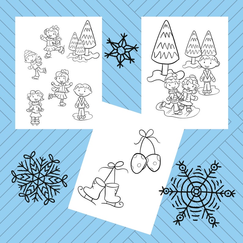 14 Pages of Ice Skating Children | Snowflakes | Ice Skates | Instant ...
