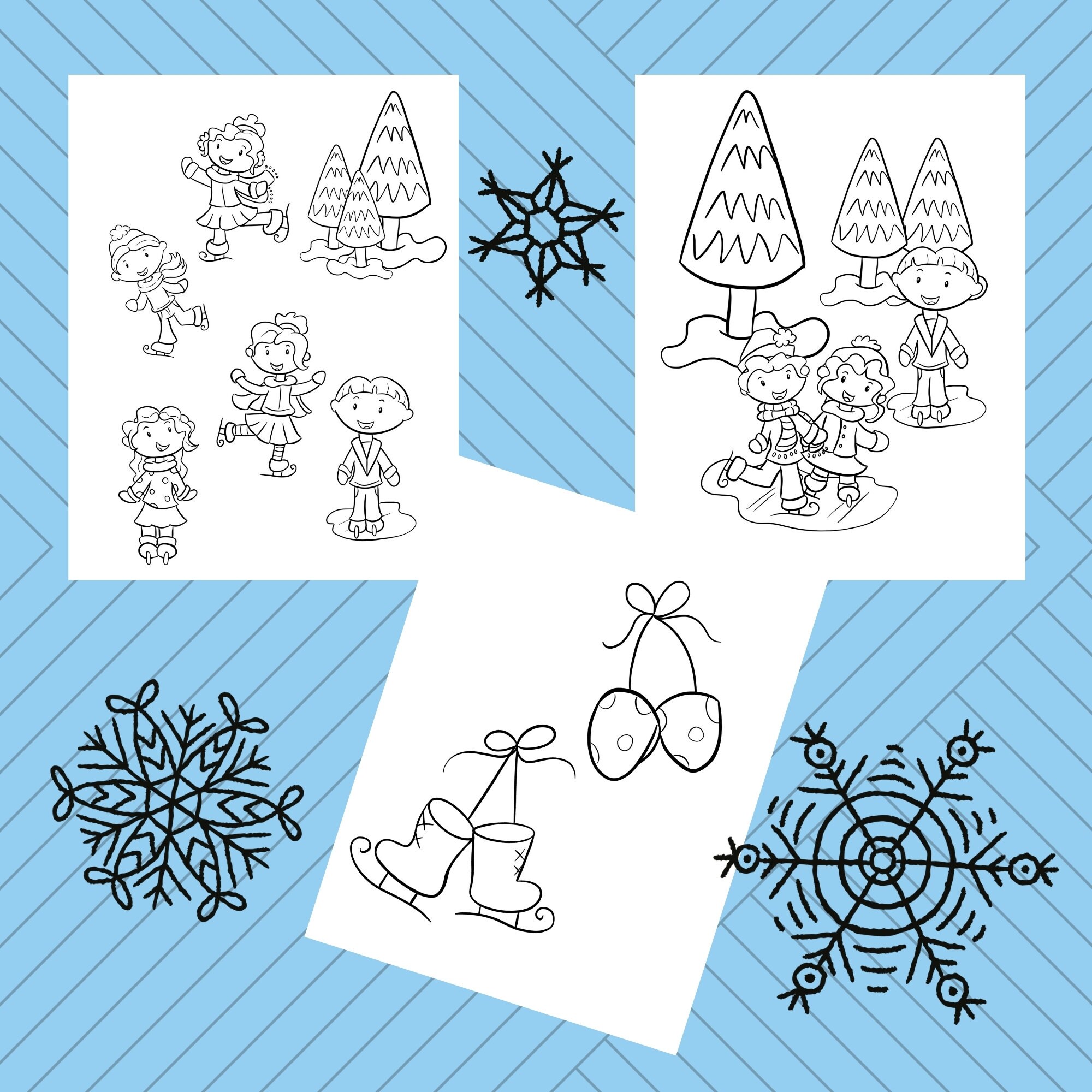 14 Pages of Ice Skating Children | Snowflakes | Ice Skates | Instant ...