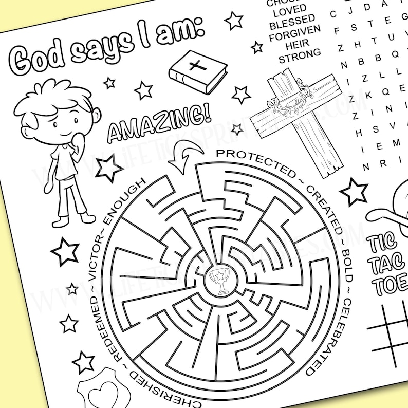 God Says I Am Activity Page: Bible Affirmations, Coloring, Maze (PDF ...