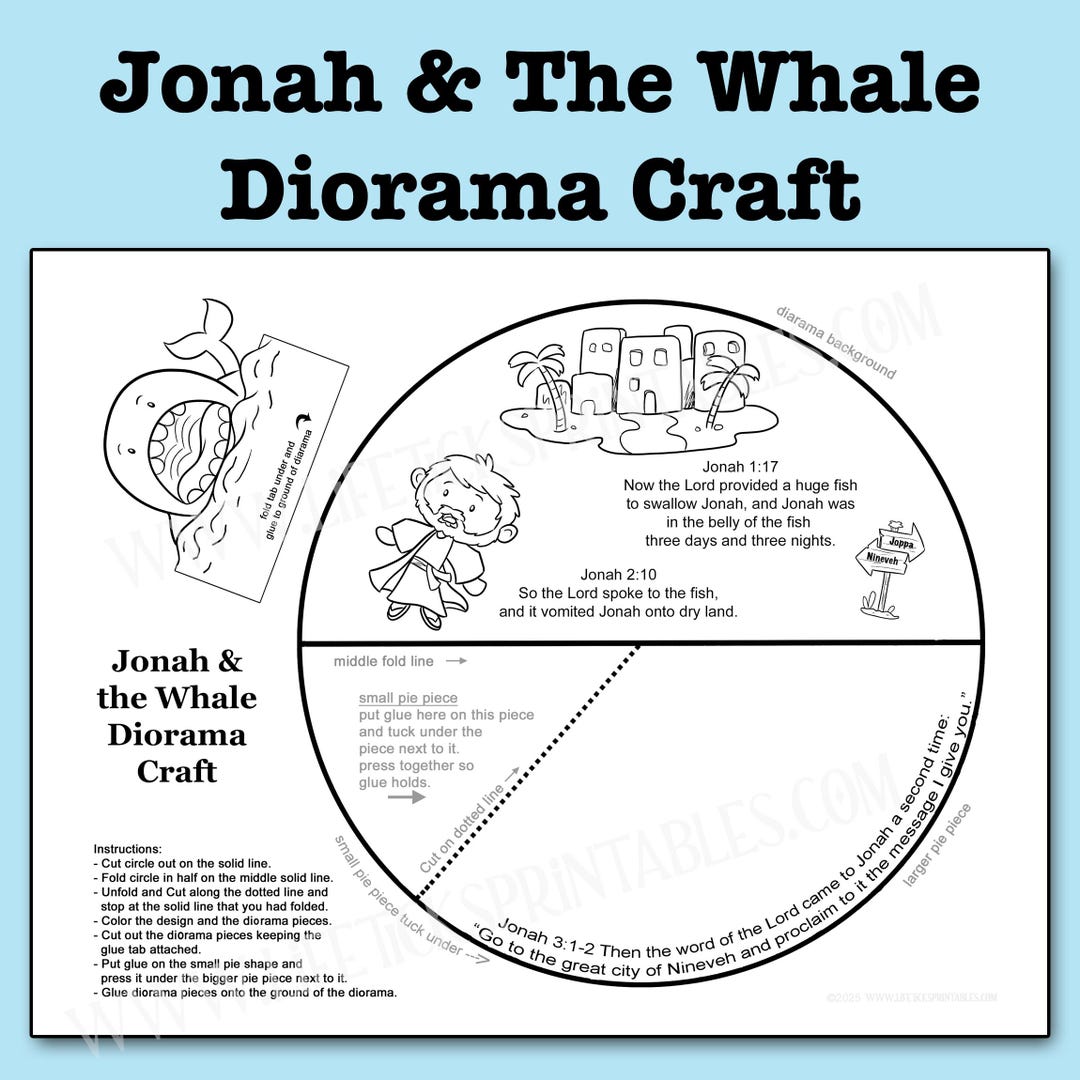 Jonah and the Whale Diorama Craft: Bible Memory Verse Coloring Activity ...