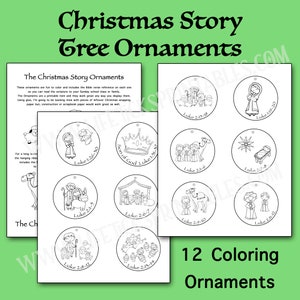 Christmas Story Coloring Tree Ornaments | Nativity Bible Verse ...