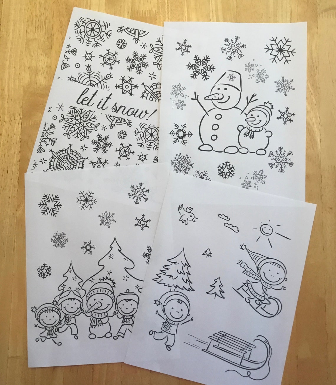 Winter Snow Children's Coloring Pages Snowman Fun Sleds and Snowflakes ...
